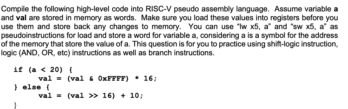 Compile the following high-level code into RISC-V | Chegg.com