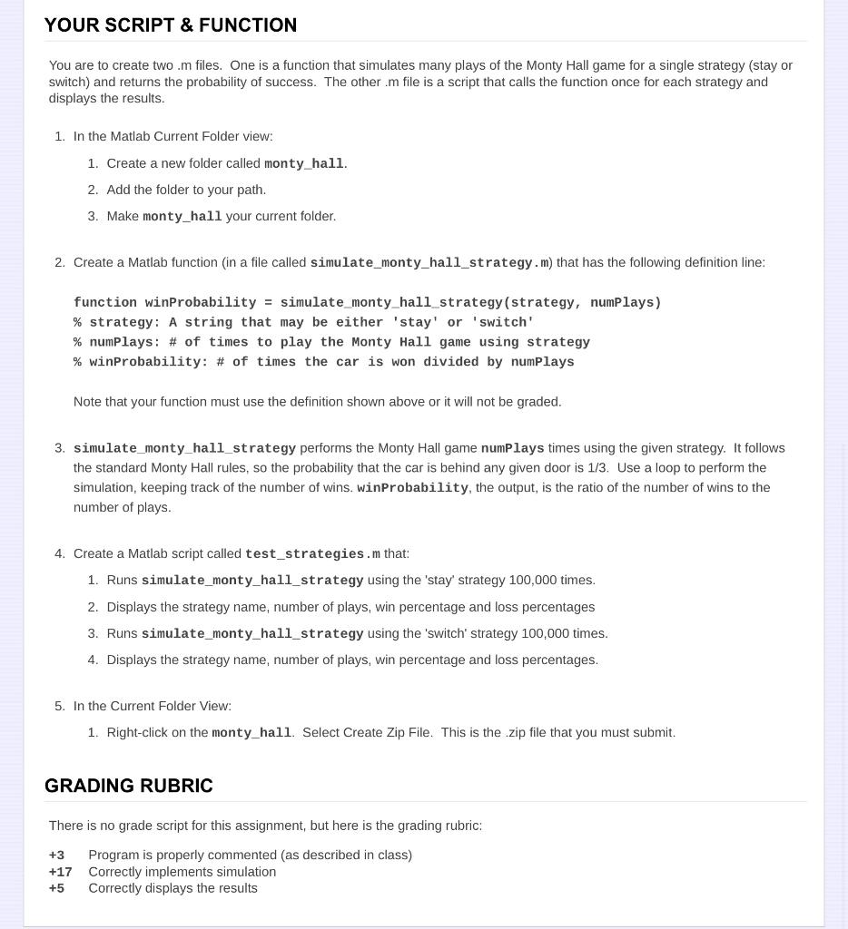 Solved YOUR SCRIPT & FUNCTION You are to create two.m files. | Chegg.com