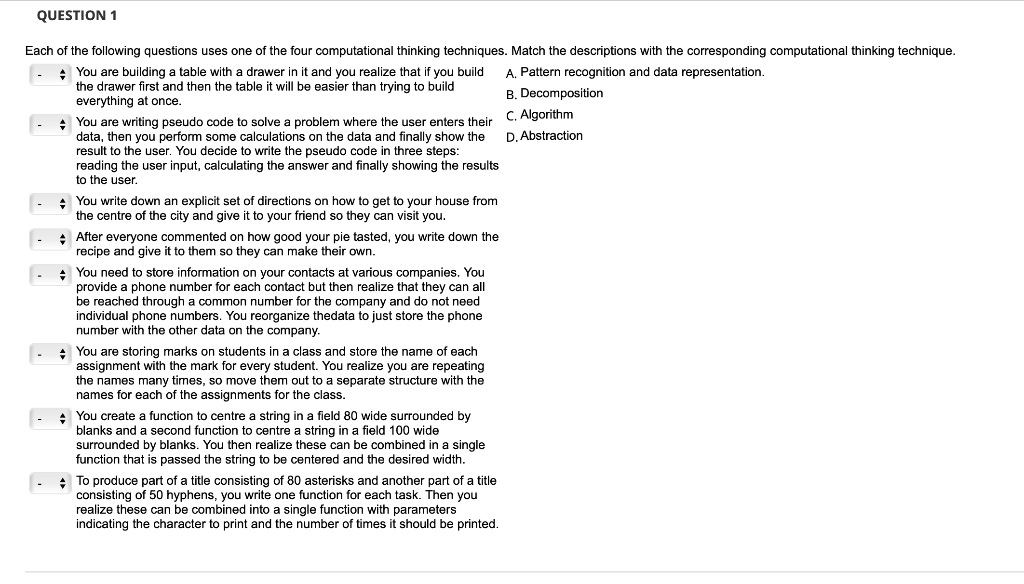 Solved QUESTION 1 Each of the following questions uses one | Chegg.com