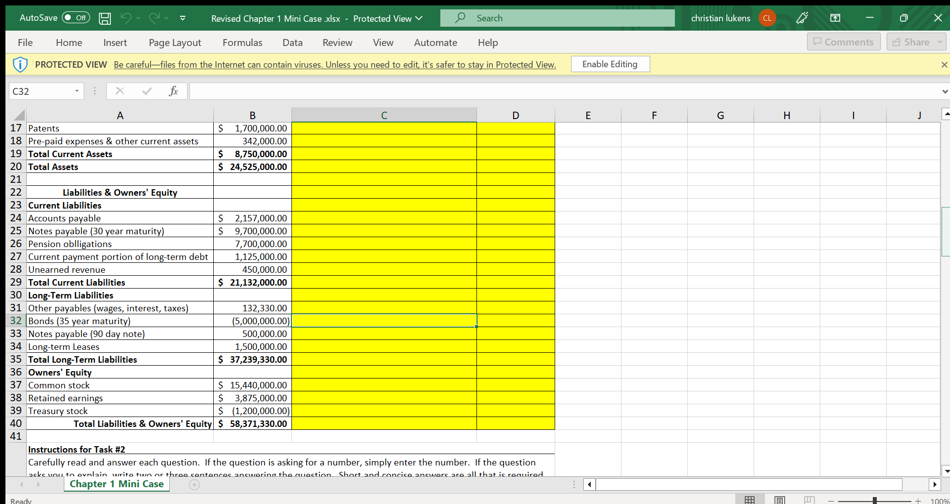 Solved Task #1: Evaluate the balance sheet, identify all the | Chegg.com