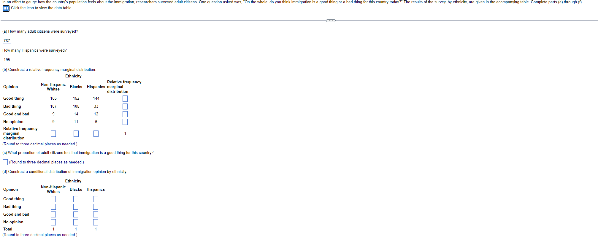 Solved (b) Construct a relative frequency marginal | Chegg.com