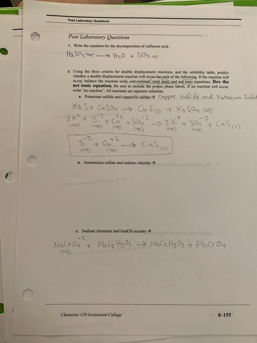 Solved Post Laboratory Questions Post Laboratory Questions | Chegg.com