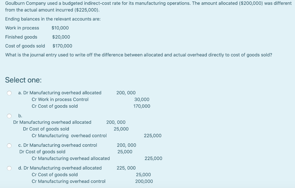 Solved Goulburn Company used a budgeted indirect-cost rate | Chegg.com