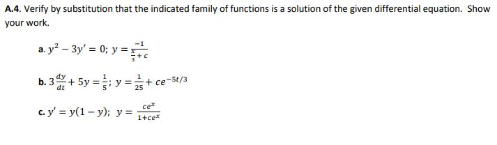 Solved A.4. Verify by substitution that the indicated family | Chegg.com