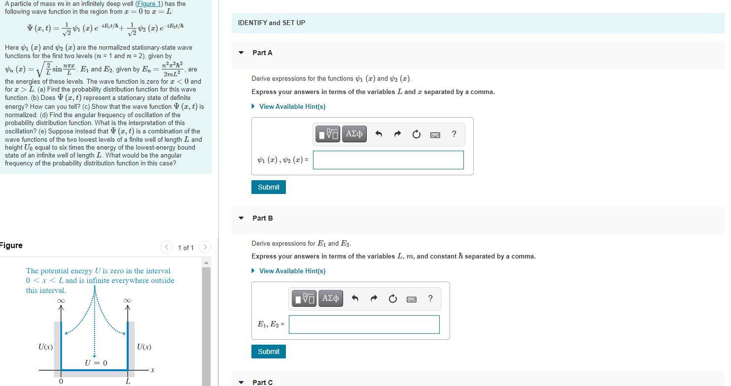 Solved A particle of mass m in an infinitely deep well | Chegg.com