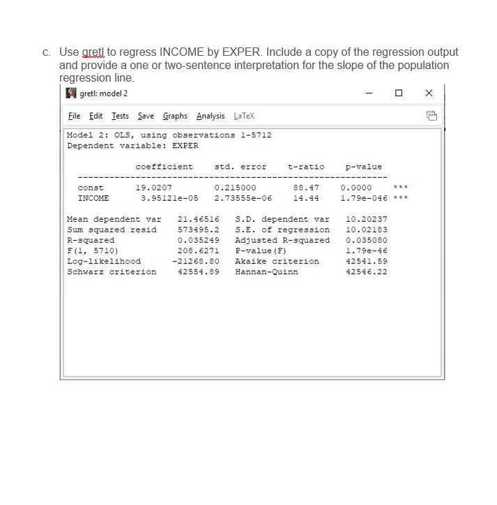 Solved b. Import Assignment5.xlsx into gretl and create a | Chegg.com