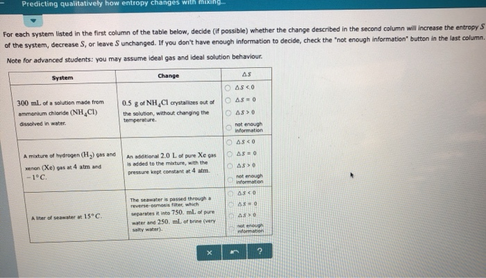Solved Predicting qualitatively how entropy changes with | Chegg.com