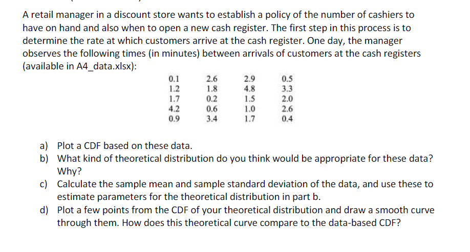 Solved A retail manager in a discount store wants to | Chegg.com