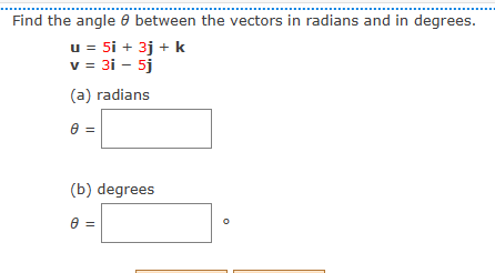 Solved Find the angle \\( \\theta \\) between the vectors in | Chegg.com