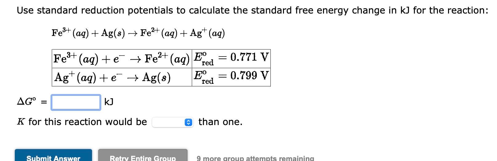 Solved Use standard reduction potentials to calculate the | Chegg.com