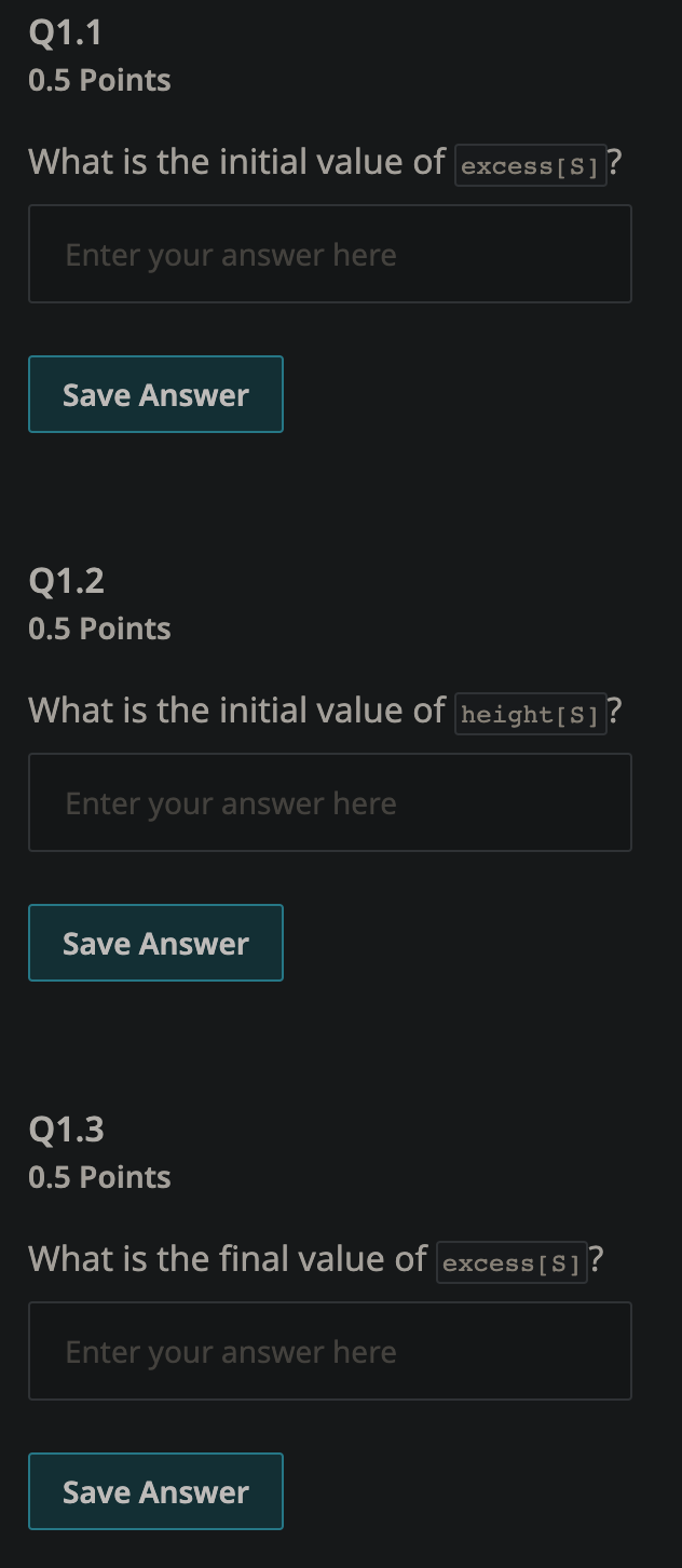 Q1.1 0.5 Points What is the initial value of excess | Chegg.com