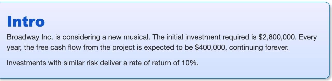 Solved Intro Broadway Inc. is considering a new musical. The | Chegg.com