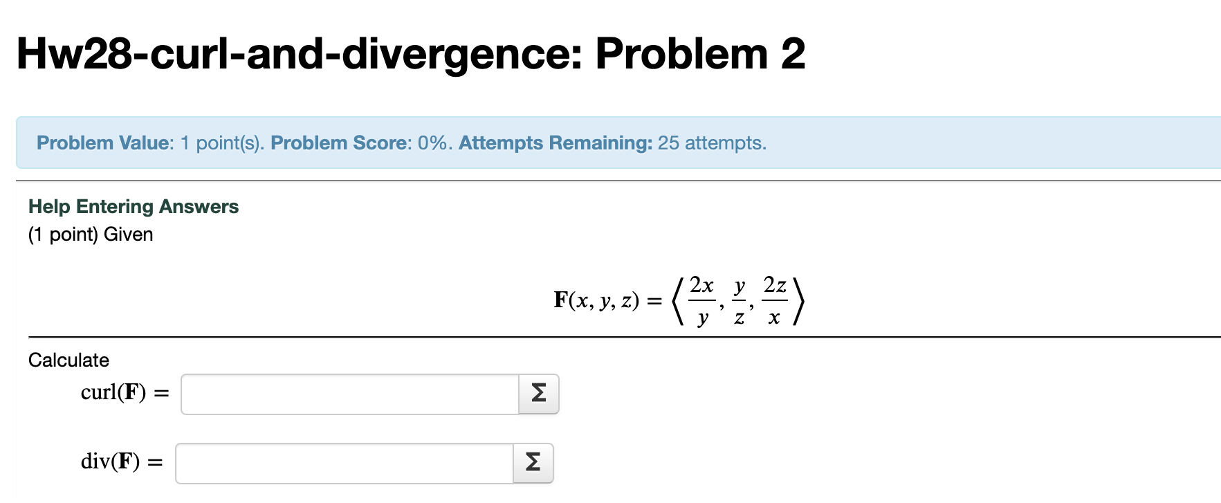 Solved Hw28-curl-and-divergence: Problem 2 Problem Value: 1 | Chegg.com