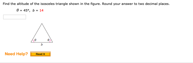 Solved Find the altitude of the isosceles triangle shown in | Chegg.com