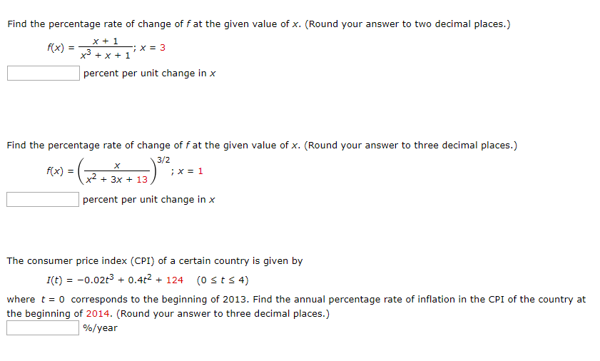 Solved Find the percentage rate of change of f at the given | Chegg.com