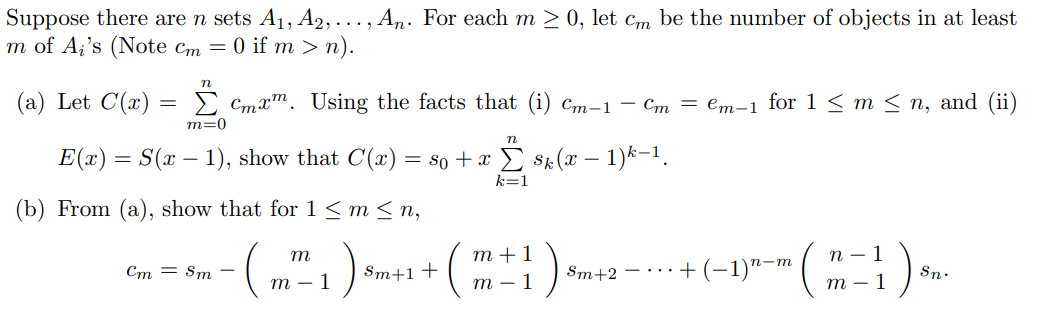 Suppose there are n sets A1,A2,…,An. For each m≥0, | Chegg.com