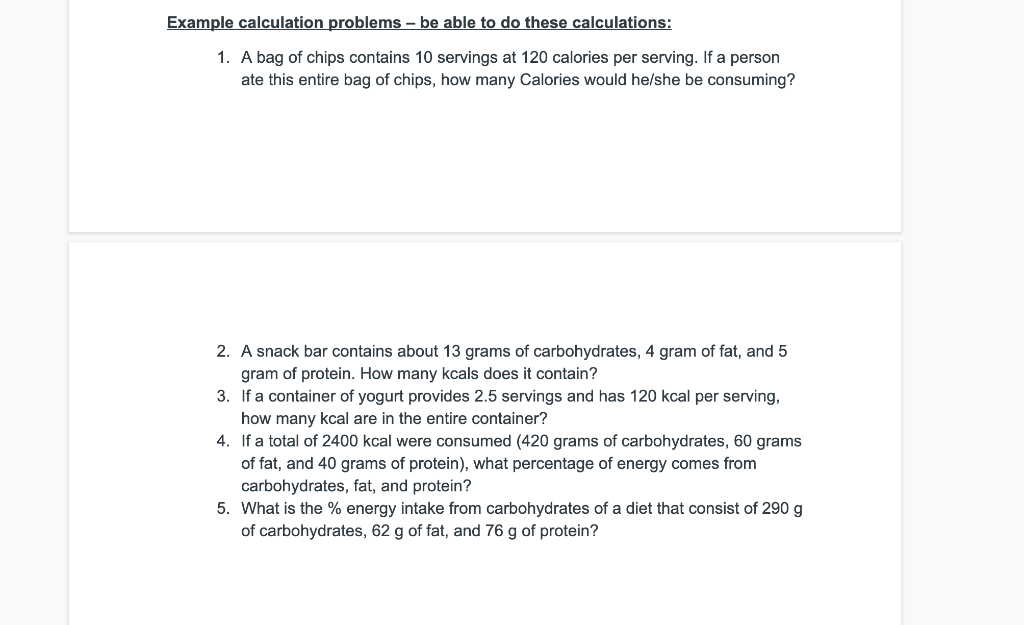 Solved Example calculation problems – be able to do these | Chegg.com
