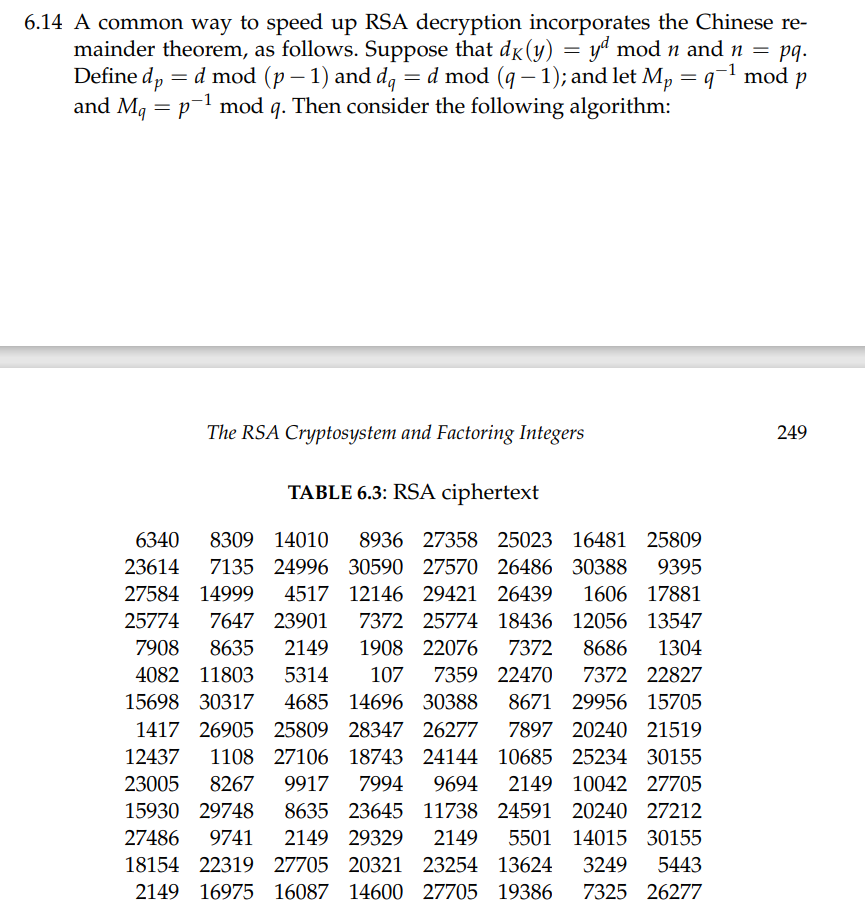 Solved 6.14 A common way to speed up RSA decryption | Chegg.com