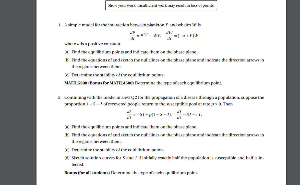 Solved Show your work. Insufficient work may result in loss | Chegg.com
