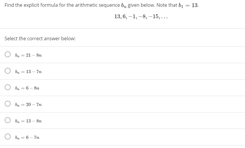 Solved Find the explicit formula for the arithmetic sequence | Chegg.com