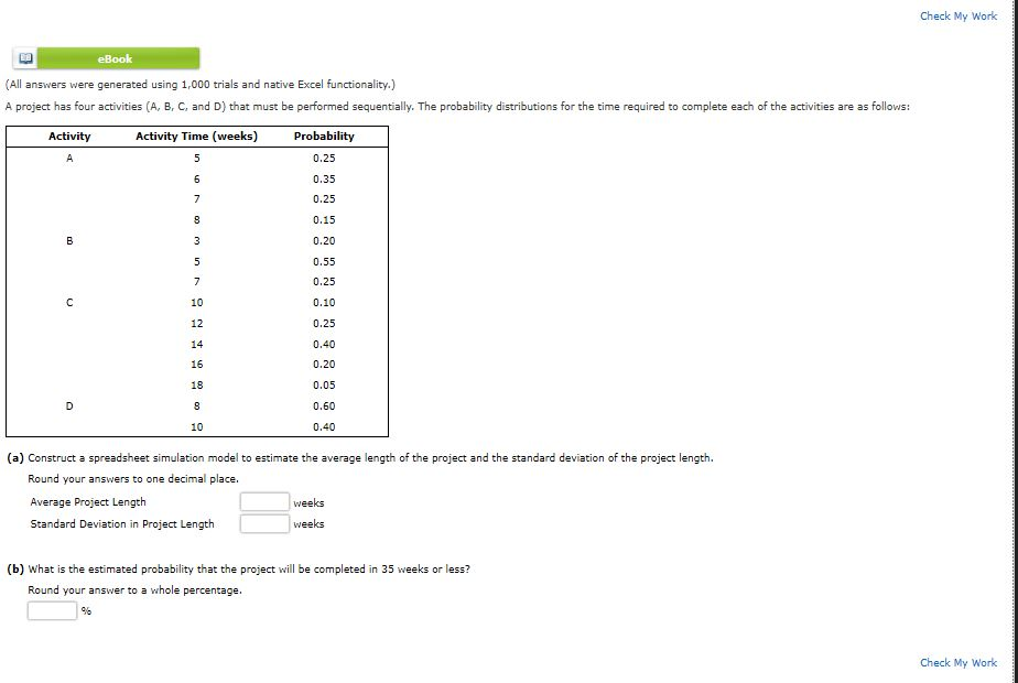 Solved Check My Work All Answers Were Generated Using 1 000