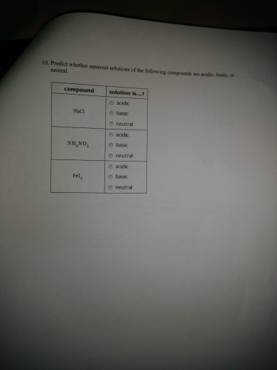 Solved 10. Predict whether aqueous solutions of the | Chegg.com