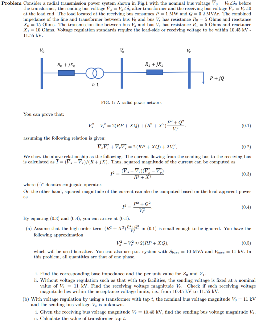 Solved blem Consider a radial transmission power system | Chegg.com