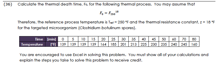 (36) Calculate the thermal death time, Fo, for the | Chegg.com
