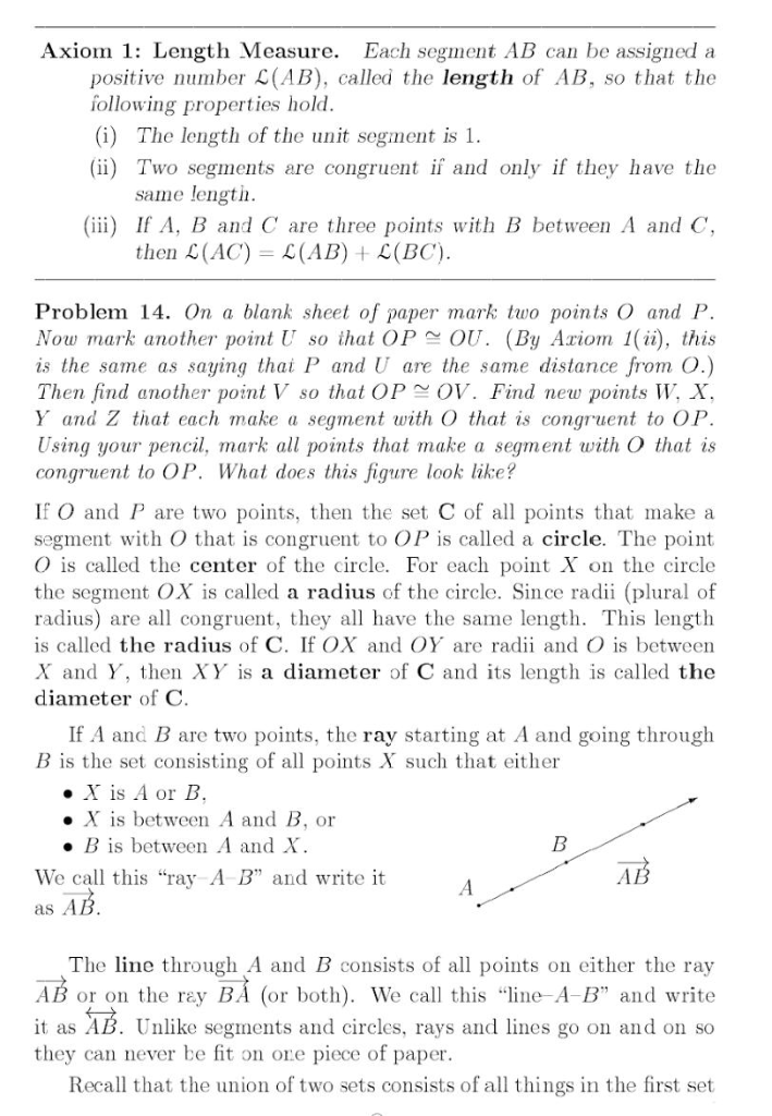 Solved Axiom 1: Length Measure. Each segment AB can be | Chegg.com