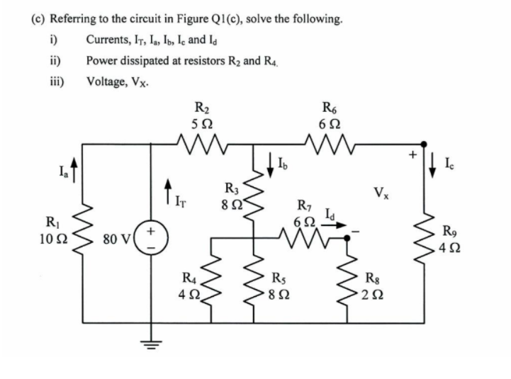 Solved (c) Referring to the circuit in Figure Q1(c), solve | Chegg.com