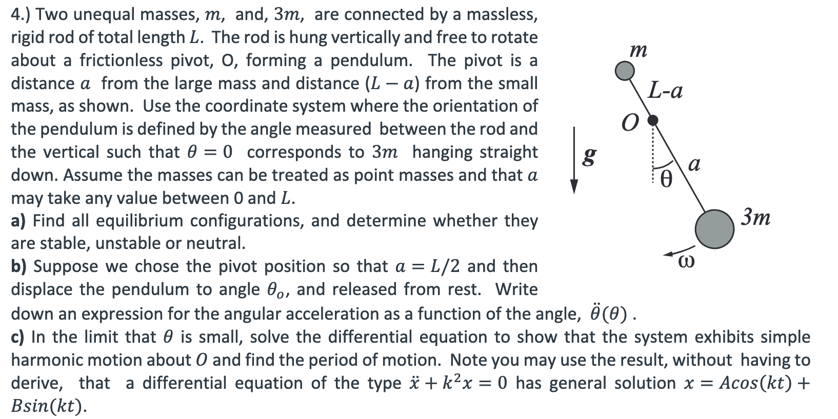 Solved = 4.) Two unequal masses, m, and, 3m, are connected | Chegg.com