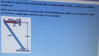 Solved The crank Od rotates in the vertical plane with a | Chegg.com