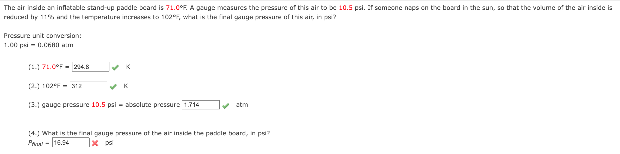 Solved The air inside an inflatable stand-up paddle board is | Chegg.com