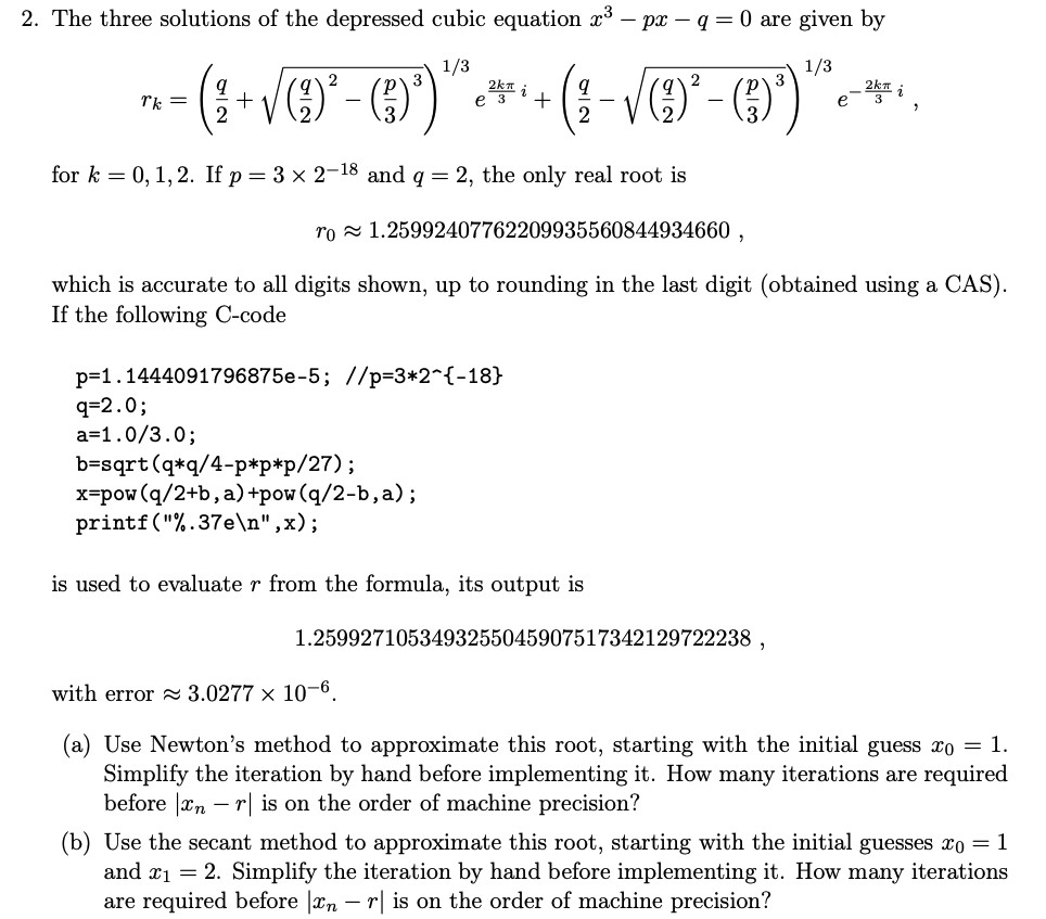 Solved The three solutions of the depressed cubic equation | Chegg.com