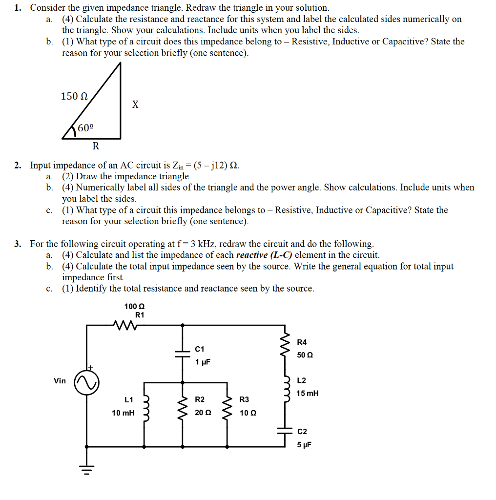 Solved 1. Consider the given impedance triangle. Redraw the | Chegg.com