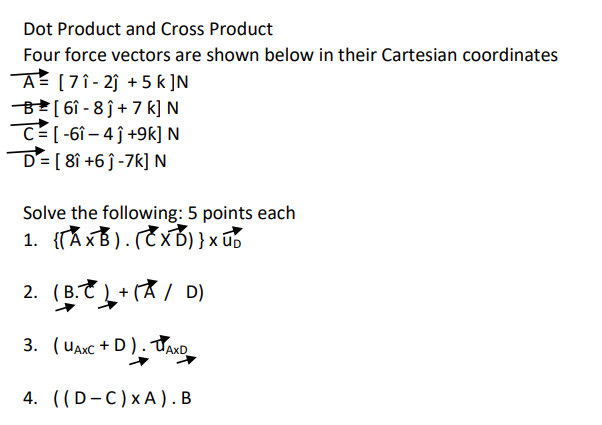 Solved Dot Product and Cross Product Four force vectors are | Chegg.com
