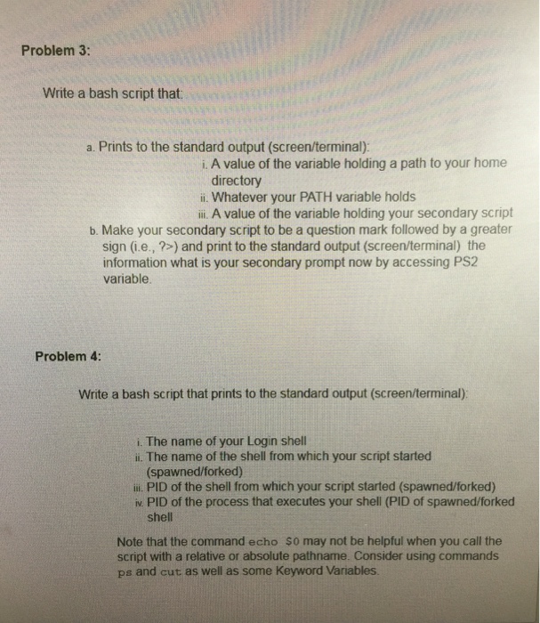 Solved Write A Bash Script That Prints To The Standard