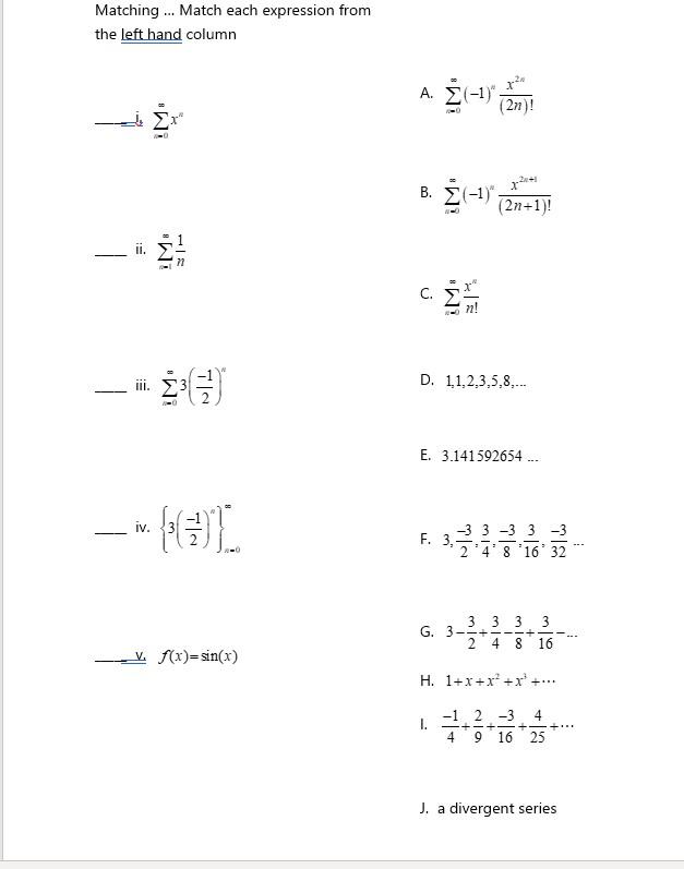 Solved Matching ... Match each expression from the left hand | Chegg.com