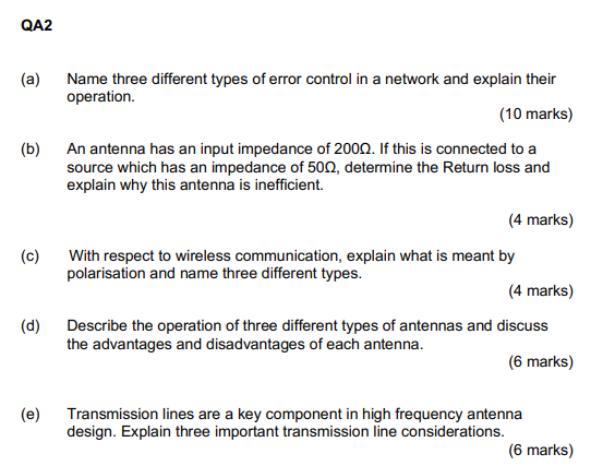 Solved QA2 (a) Name three different types of error control | Chegg.com