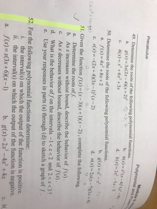 Solved Precalculus Module Polynomial and Powee 49. Determine | Chegg.com