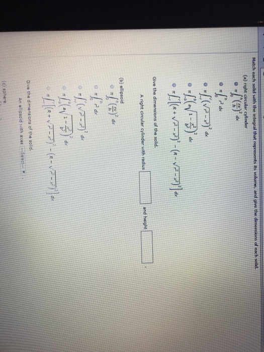 Solved Match each solid with the integral that represents | Chegg.com