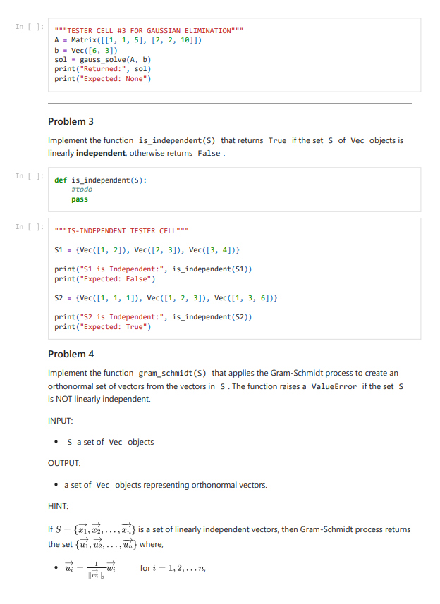 Solved Problem 1 Copy-paste your implemented Matrix and Vec | Chegg.com