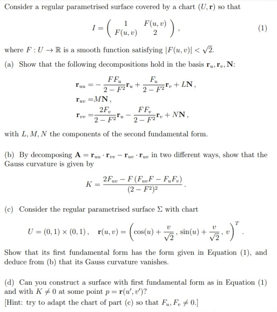 Solved Consider a regular parametrised surface covered by a | Chegg.com
