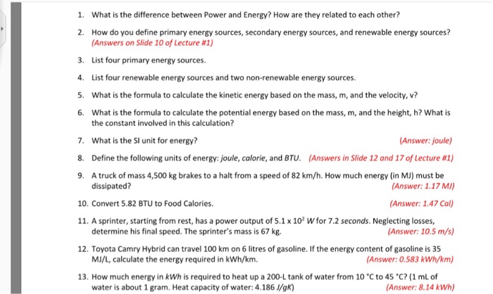 Solved 1. What is the difference between Power and Energy? | Chegg.com