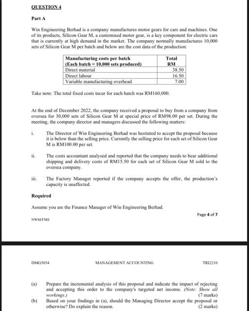 Solved Win Enginecring Berhad is a company manufactures | Chegg.com