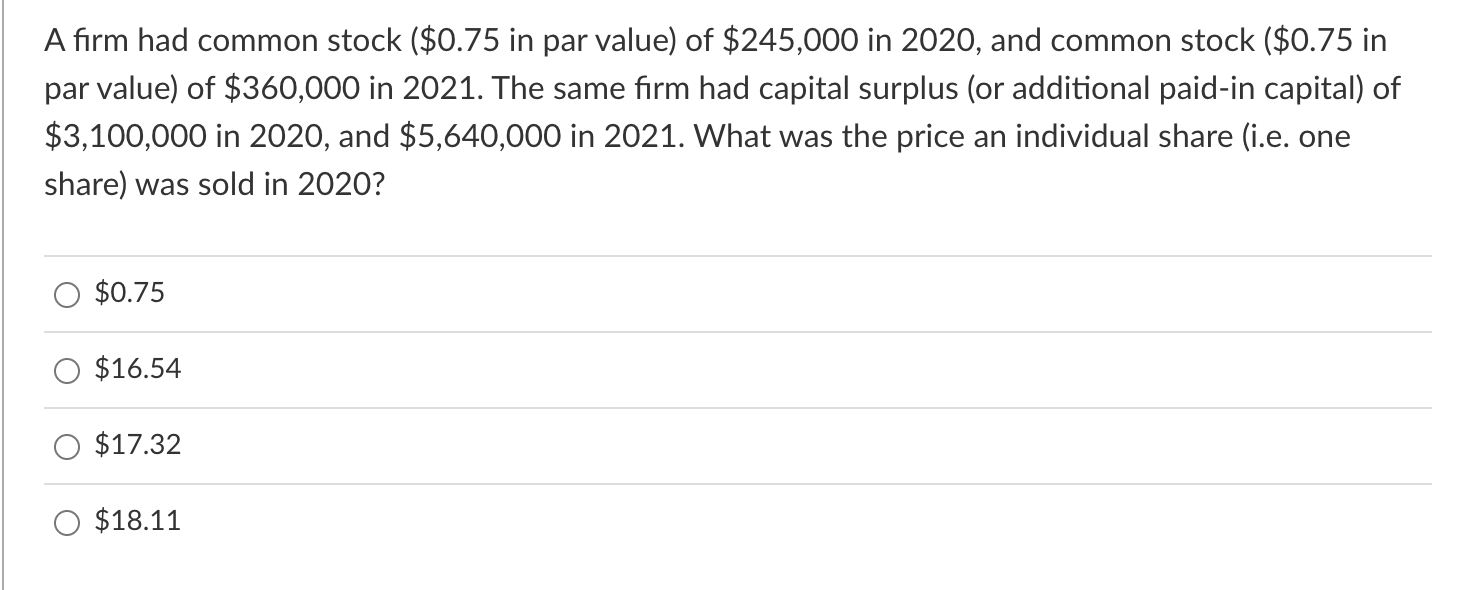 Solved A firm had common stock ( $0.75 in par value) of | Chegg.com