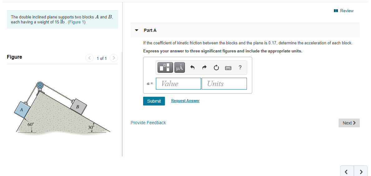 Solved I Review The double inclined plane supports two | Chegg.com