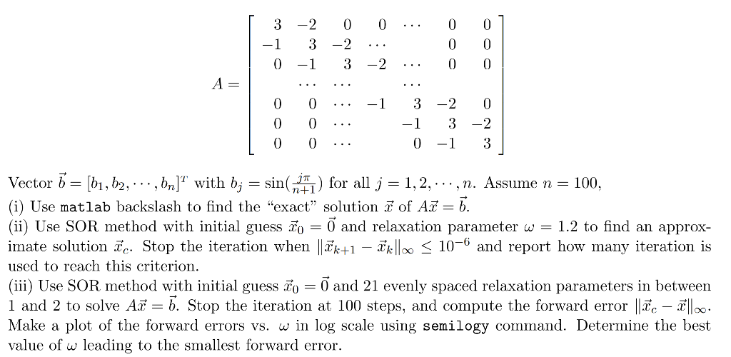 (ii) Use SOR method with initial guess ~x0 = ~0 and | Chegg.com