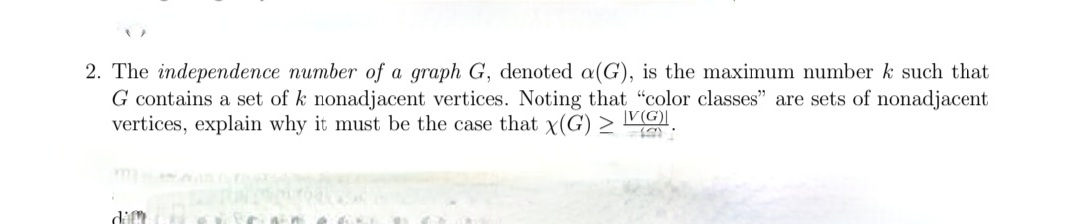 2. The independence number of a graph G, denoted | Chegg.com