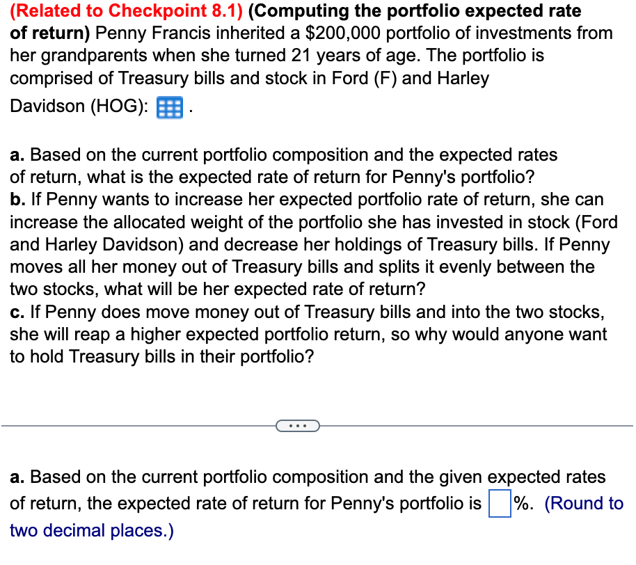 Solved (Related to Checkpoint 8.1) (Computing the portfolio | Chegg.com